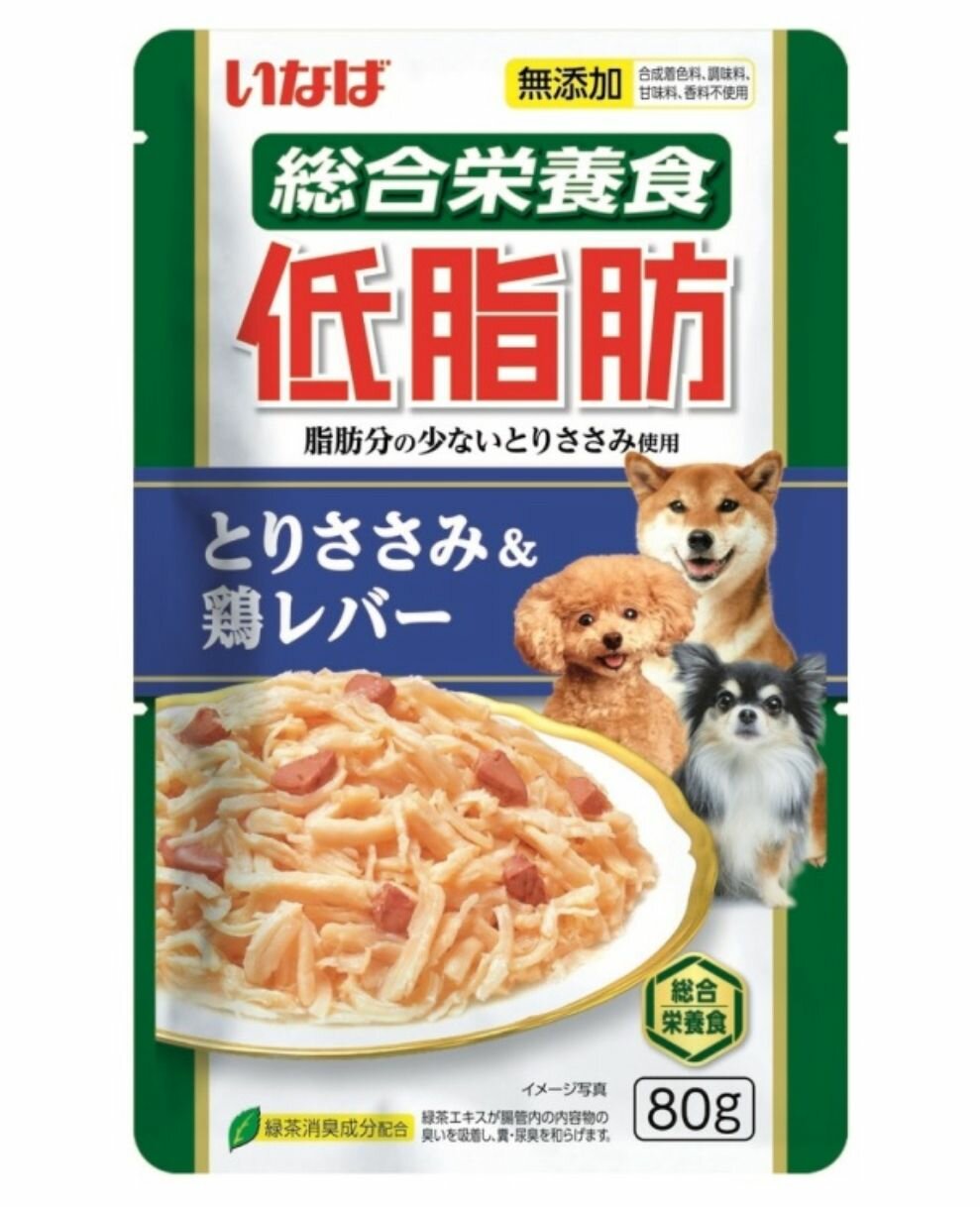 INABA / Инаба корм для собак мелких и средних пород влажный Teishibo Куриное филе и печень в желе, пауч 80 г