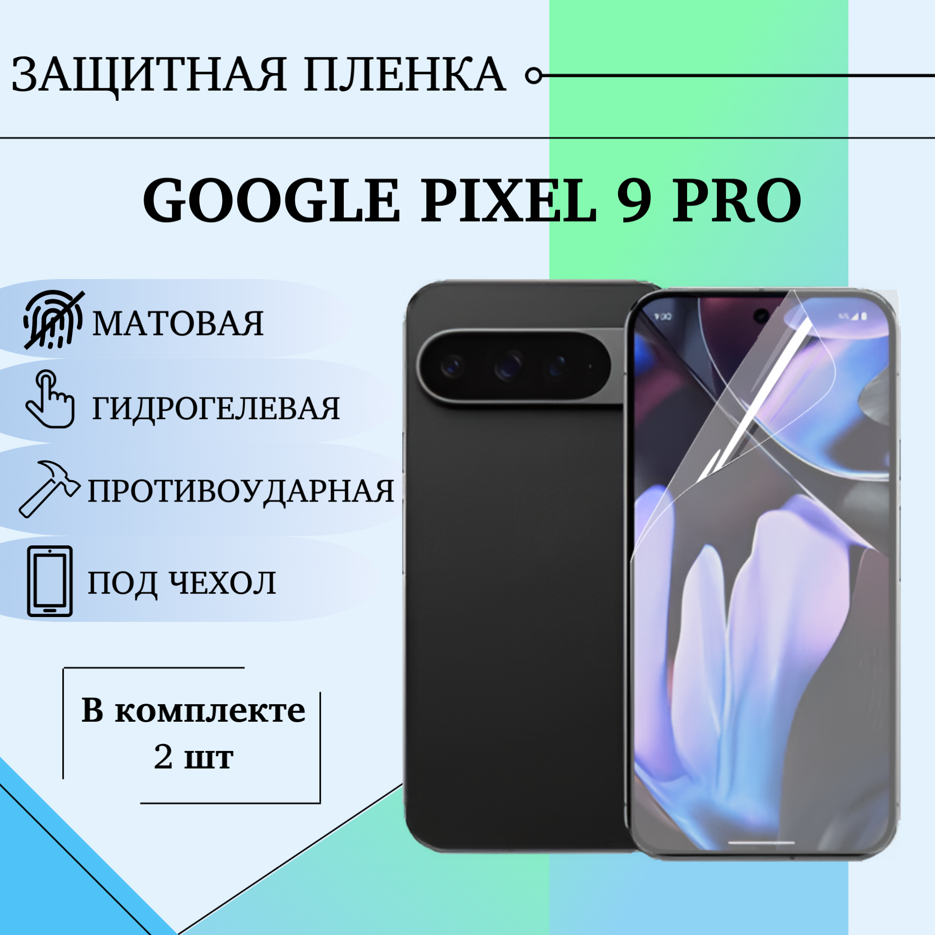 Гидрогелевая пленка для Google Pixel 9 Pro (комплект 2шт.) полиуретановое матовое покрытие под чехол