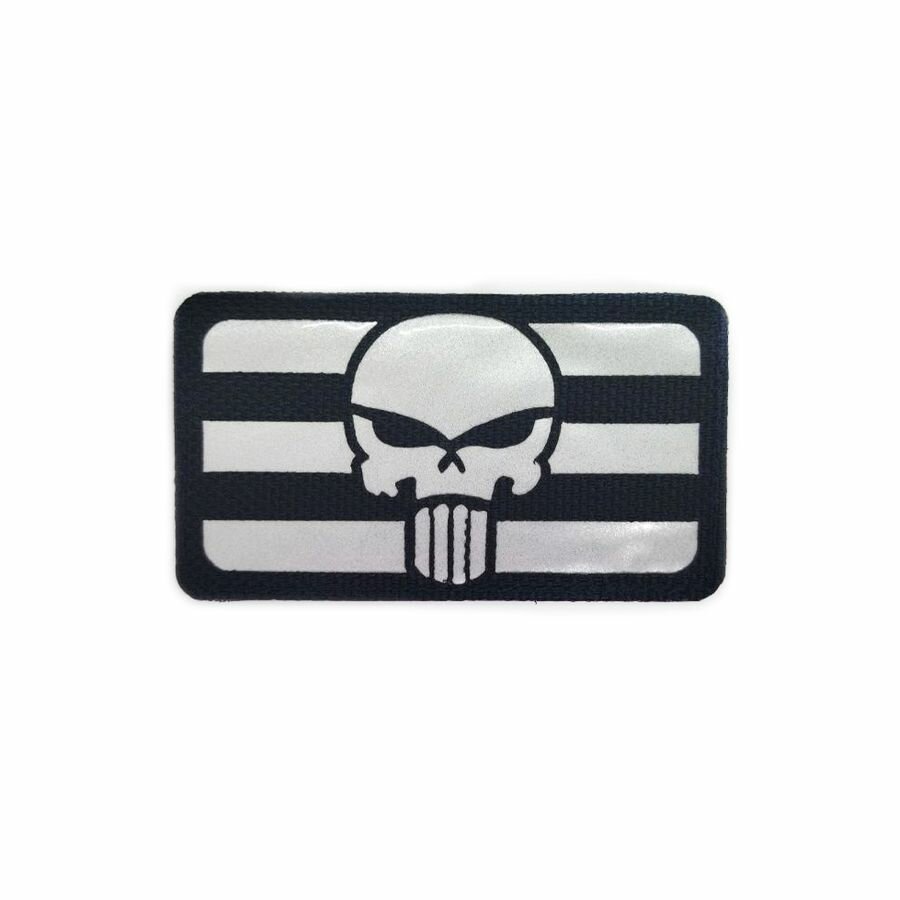 Нашивка патч Punisher флаг 5*9см Black/Белый светоотражающий, П064