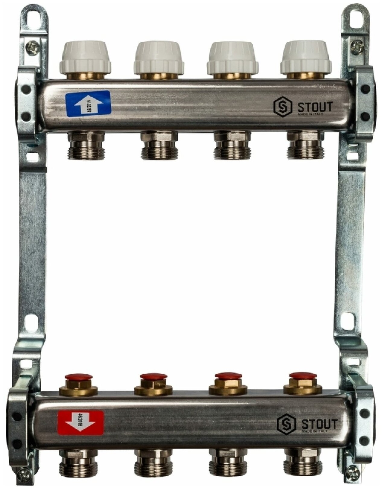Коллектор распределительный Stout из нержавеющей стали без расходомеров 4 вых.