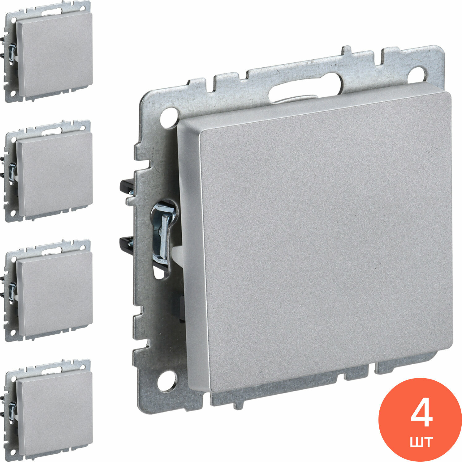 Выключатель IEK / ИЭК Brite ВС10-1-0-БрА, 10А 230В IP20 алюминий 74х74х43мм одноклавишный, BR-V10-0-10-K47 / переключатель (комплект из 4 шт)