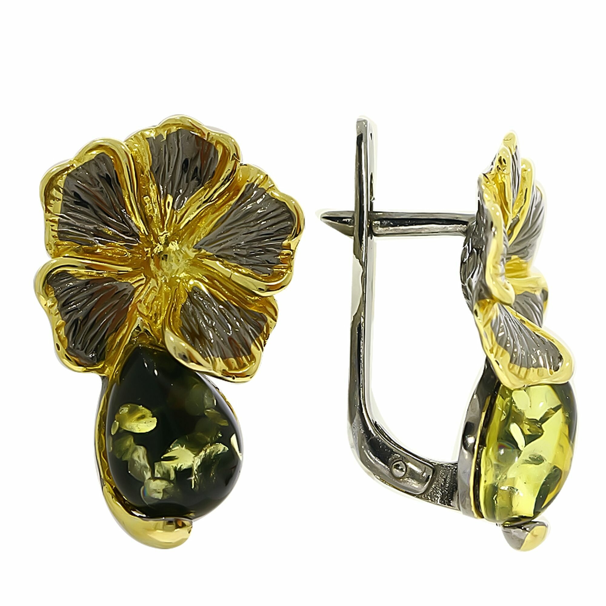 Серьги Diamant online, серебро, 925 проба, золочение, янтарь