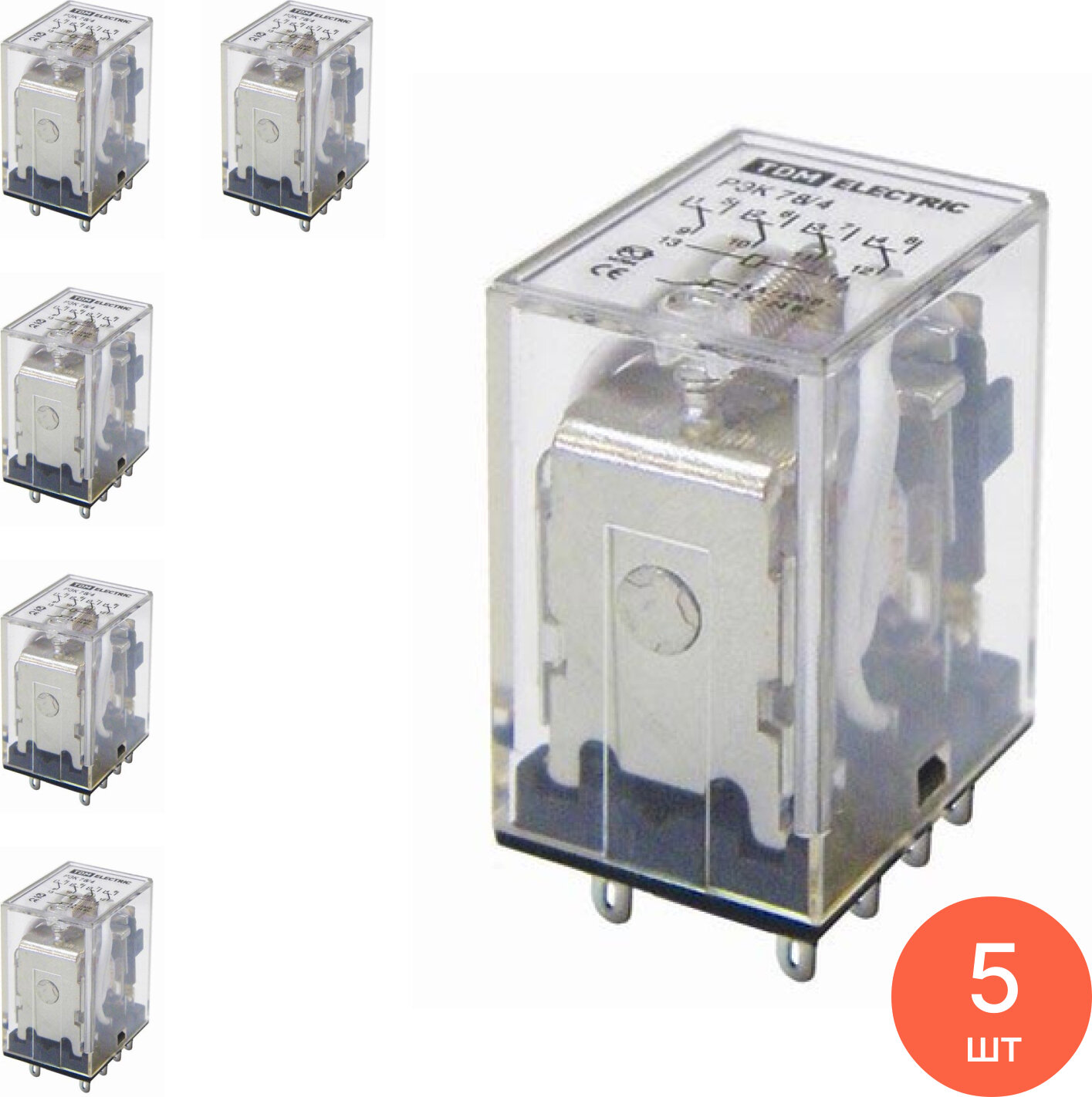 Реле промежуточное TDM Electric / ТДМ Электрик РЭК78/4, серебросодержащие контакты, 20.5x42x27мм, 3А 12В АС, SQ0701-0036 / электрика (комплект из 5 шт)