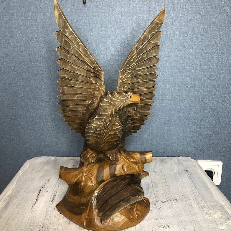 Скульптура винтажная, Перм, СССР 1978г. "Орёл с орлицей", 43см, дерево, резьба
