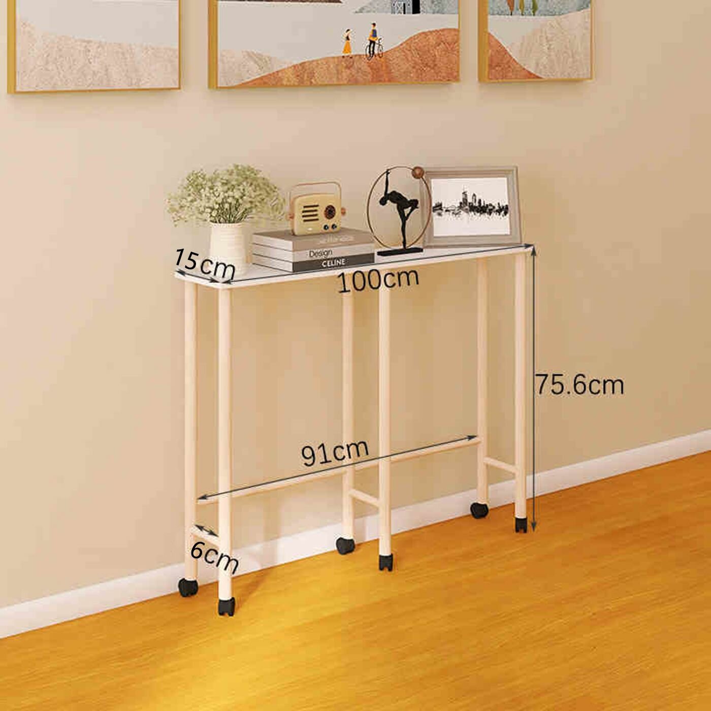 Консольный столик Компактный, Массив дерева столешницы, на колесиках, белый