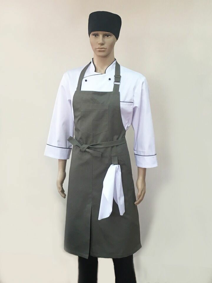 Фартук универсальный с отрезной грудкой, шлицей и регулируемой брителью на пряжке хаки (ткань канвас)