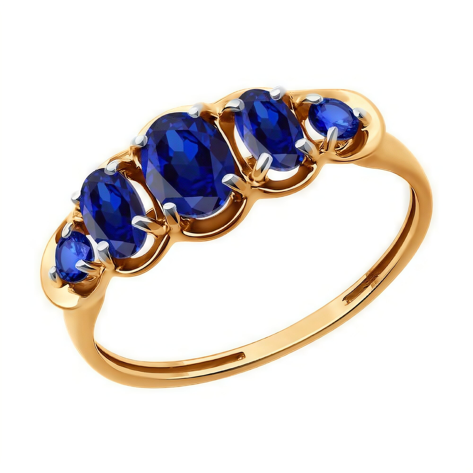 Кольцо дорожка, красное золото, 585 проба, сапфир