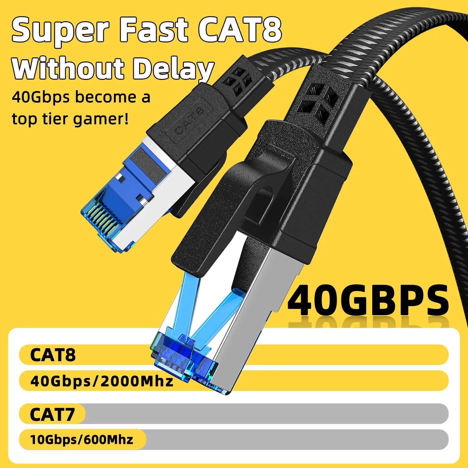 Cat8 Ethernet кабель 20m, Gray, 40 Гбит/с, Nylon Braided — фото 1