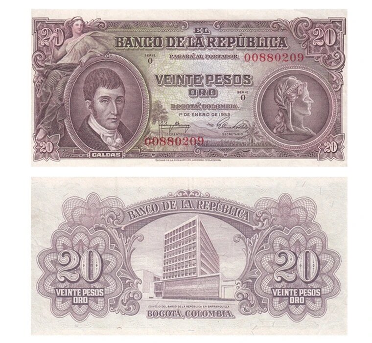 20 песо 1953 Колумбия, бумажные деньги, сувенирная копия, банкноты и купюры редкие коллекционные