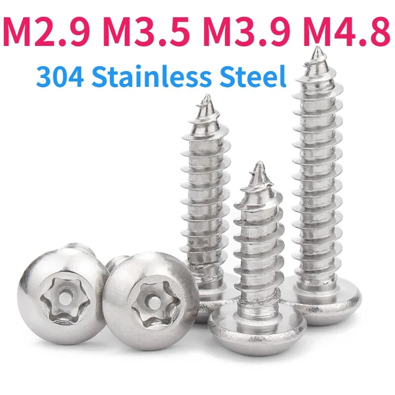 M2.9 M3.5 M3.9 M4.8 Штифт из нержавеющей стали 304, шесть лепестков Torx с цилиндрической головкой, противоугонный безопасный саморезы по дереву