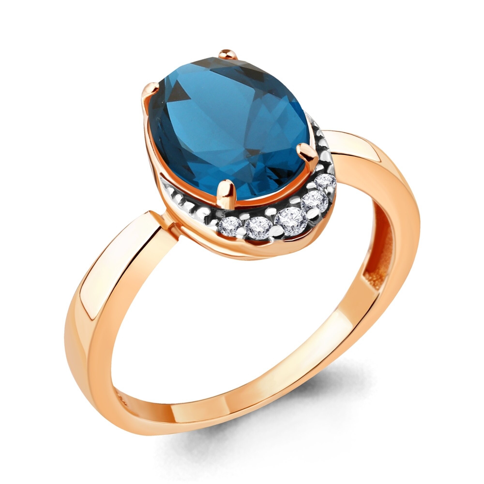 Кольцо, серебро, 925 проба, золочение, фианит, Лондон топаз