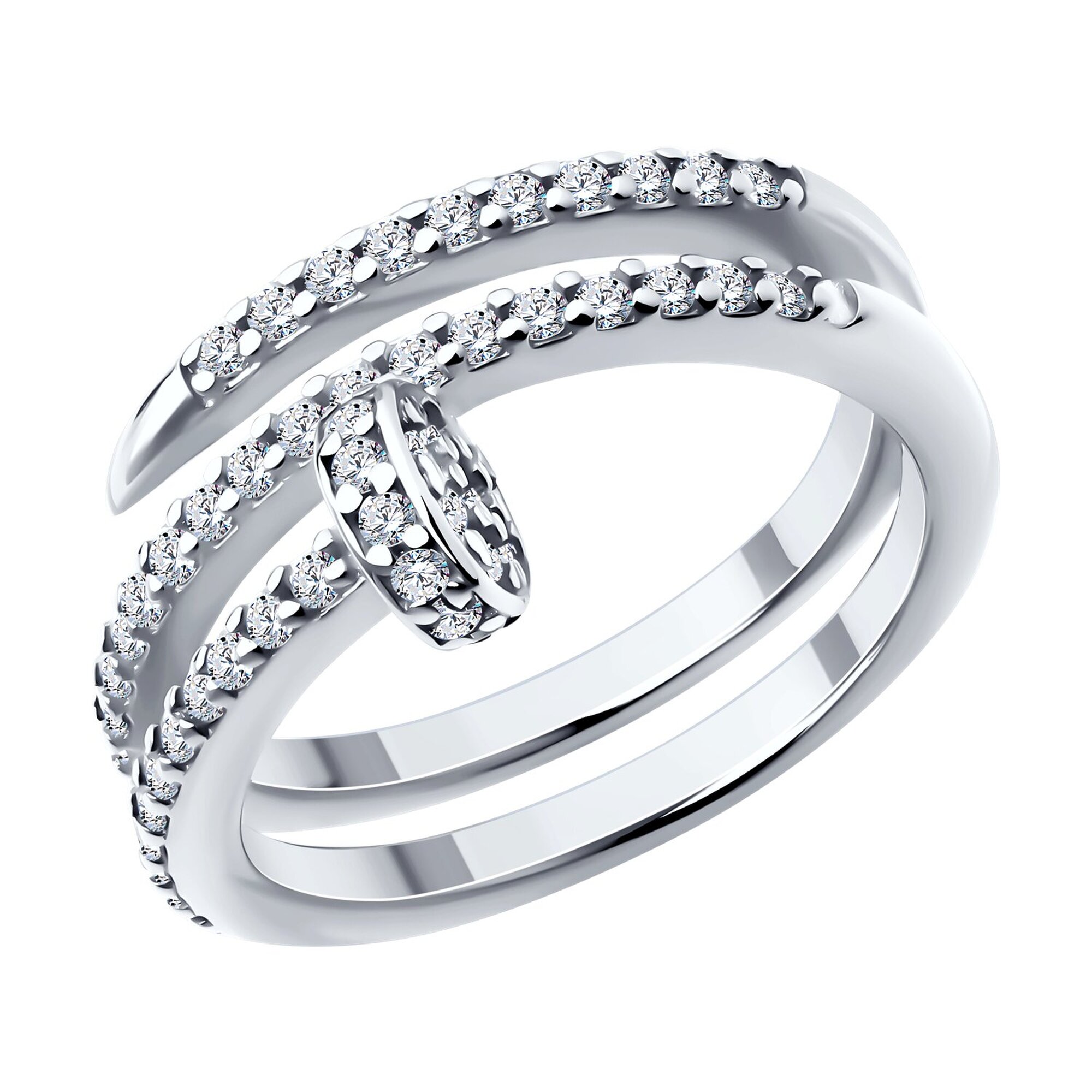 Кольцо дорожка, серебро, 925 проба, родирование, фианит