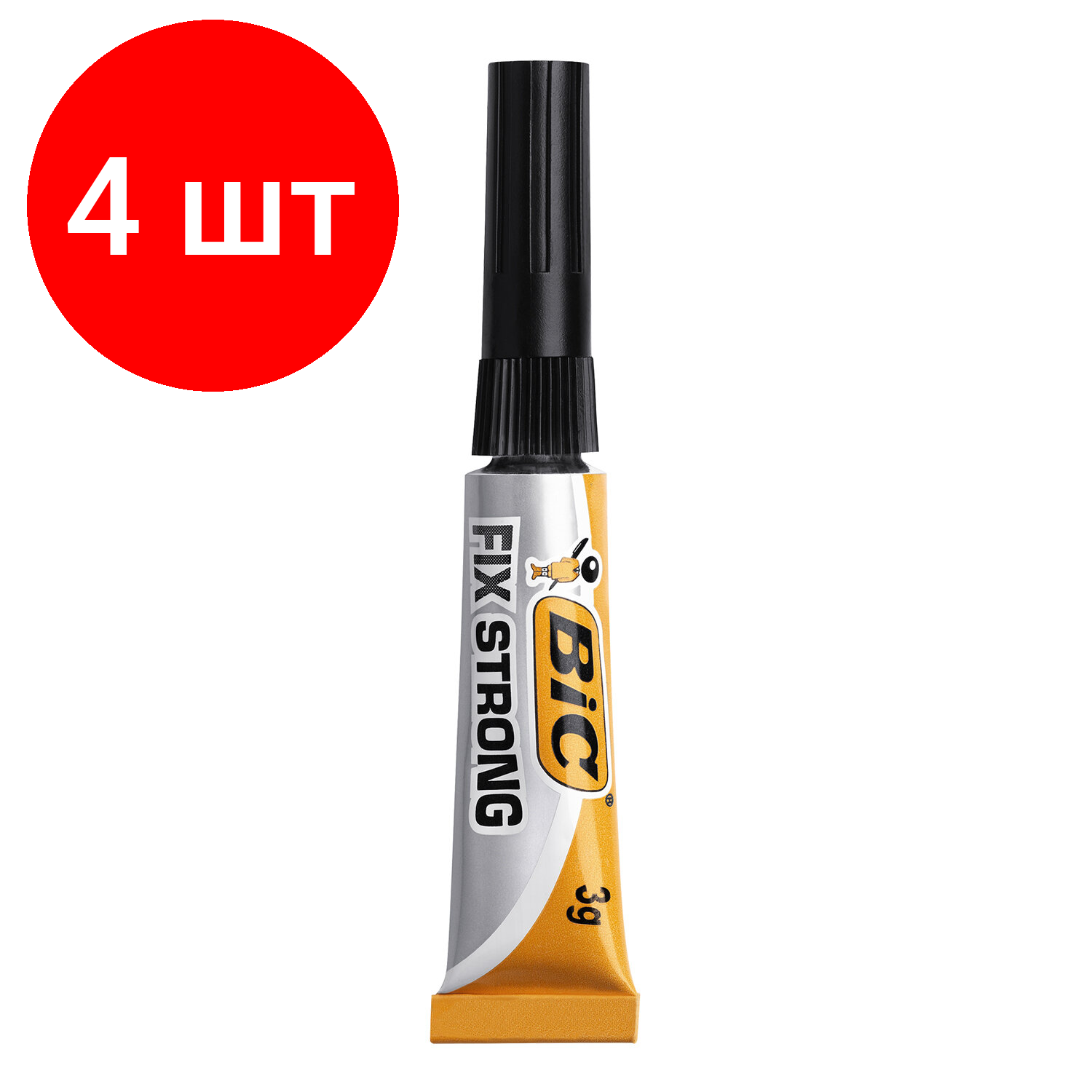Комплект 4 шт, Клей моментальный (суперклей) BIC, 3 г, блистер, 9020853
