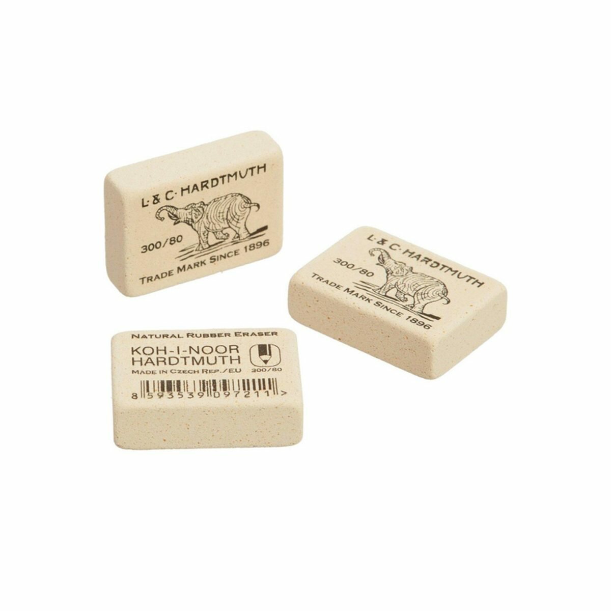 Ластик Koh-I-Noor Elephant 300/80 (прямоугольный, натуральный каучук, 26x18,5x8мм) (0300080019KDRU), 1шт.