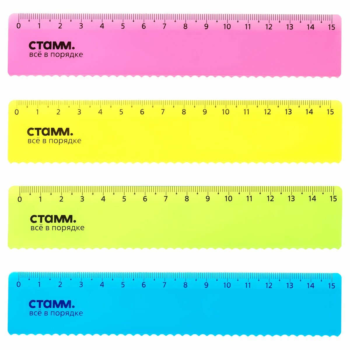 Линейка 15см Стамм, пластиковая, с волнистым краем, прозрачная, неоновые цвета (ЛН-30545), 70шт.