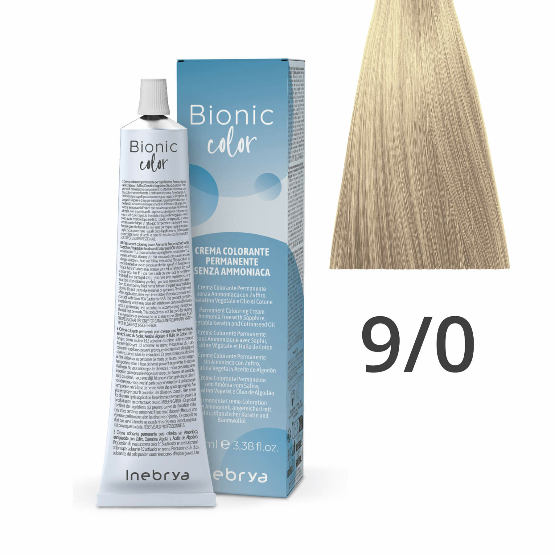 Краска для волос профессиональная без аммиака Inebrya Bionic Color 9/0 Блонд Натуральный 100 мл