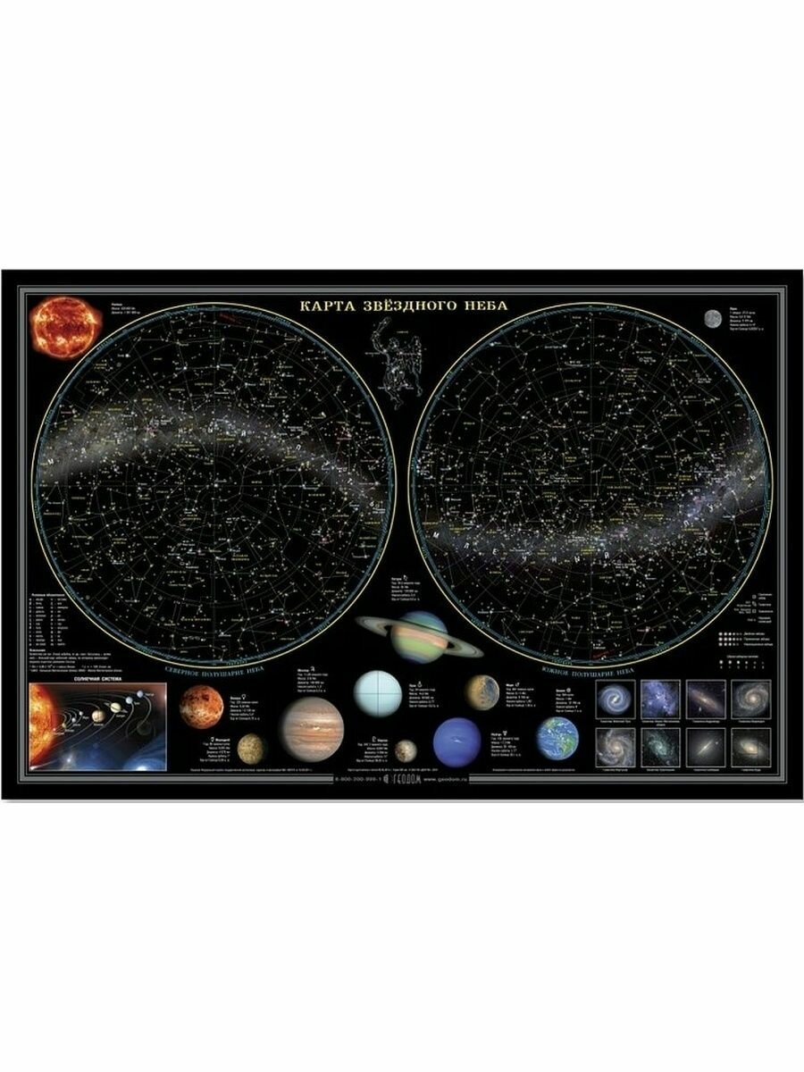 Карта настенная ГеоДом Звездное небо. Планеты 58х38 см, ламинированная, 2016, 1 страница