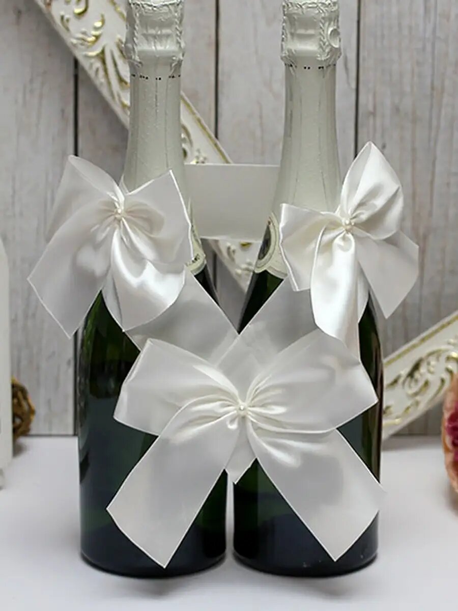 Украшение на бутылки шампанского свадебное молодоженам жениху и невесте, чехол, наряд декор с лентами