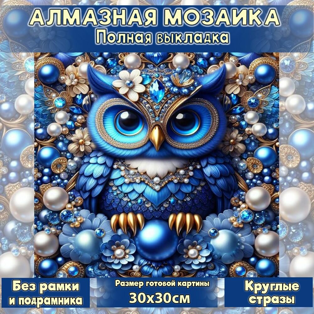Алмазная мозаика без подрамника 30х30 "Сова" картина алмазная стразами