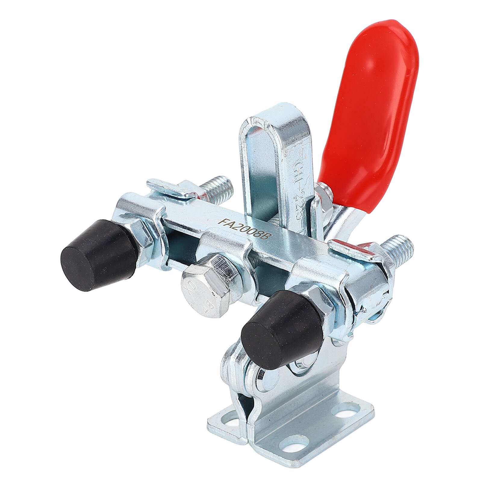 Быстросъемный горизонтальный зажим из высокоуглеродистой стали с двумя головками и фиксатором.