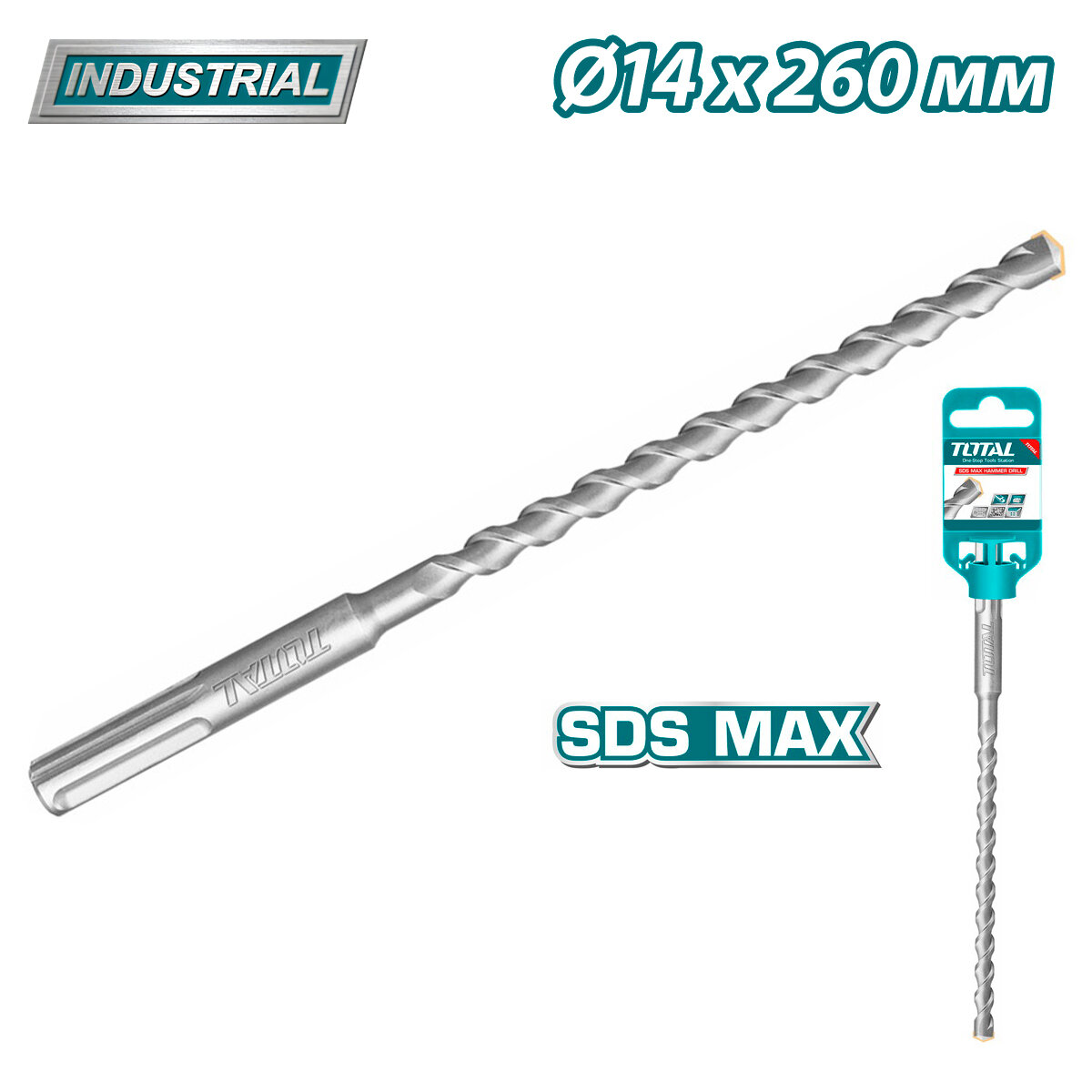 Бур по бетону, кирпичу, 14x 260 мм, SDS-Max, TOTAL TAC321407