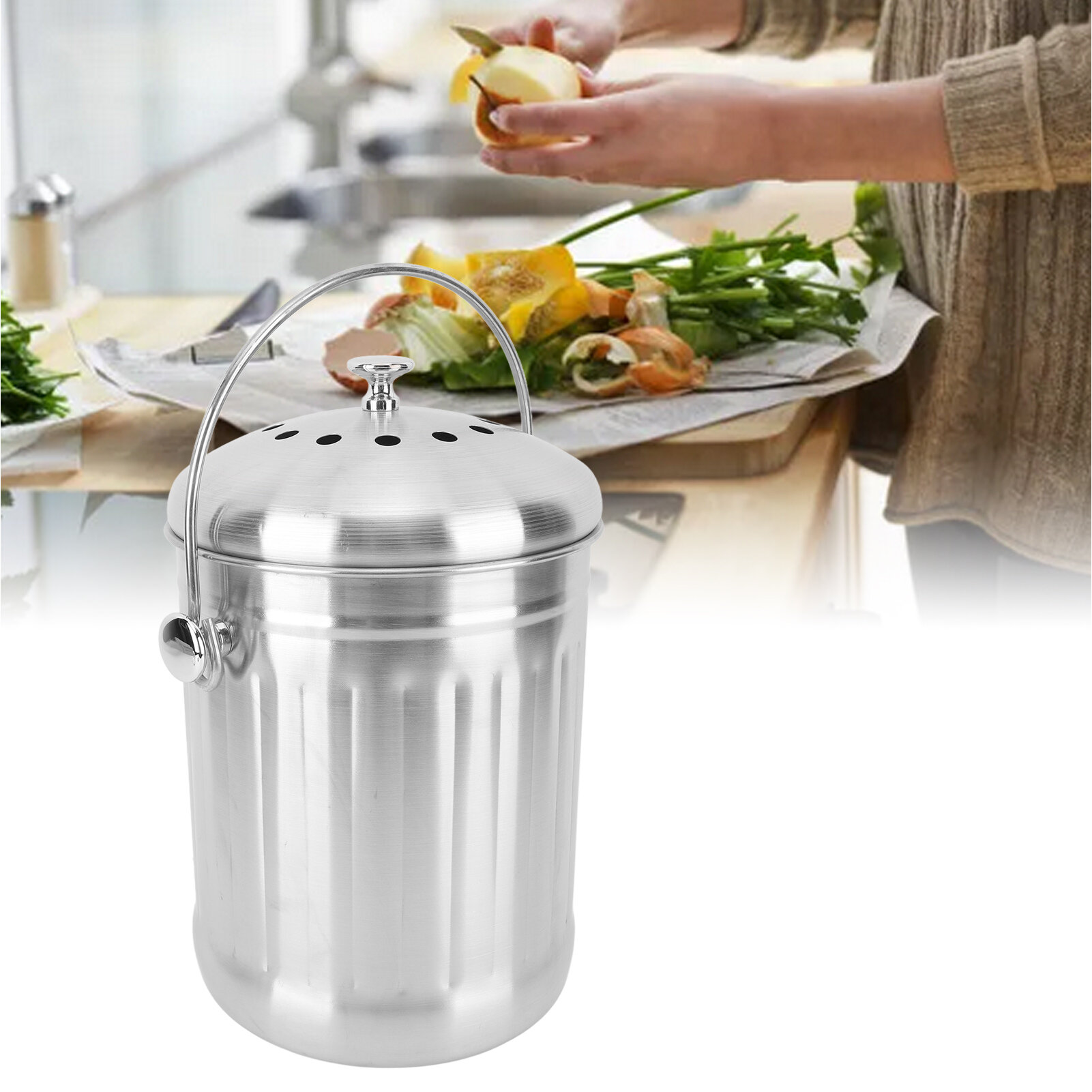 Контейнер для компоста, угольные фильтры из нержавеющей стали, большая ручка, легко чистящееся ведро для компоста для семейной кухни, кафе-бара