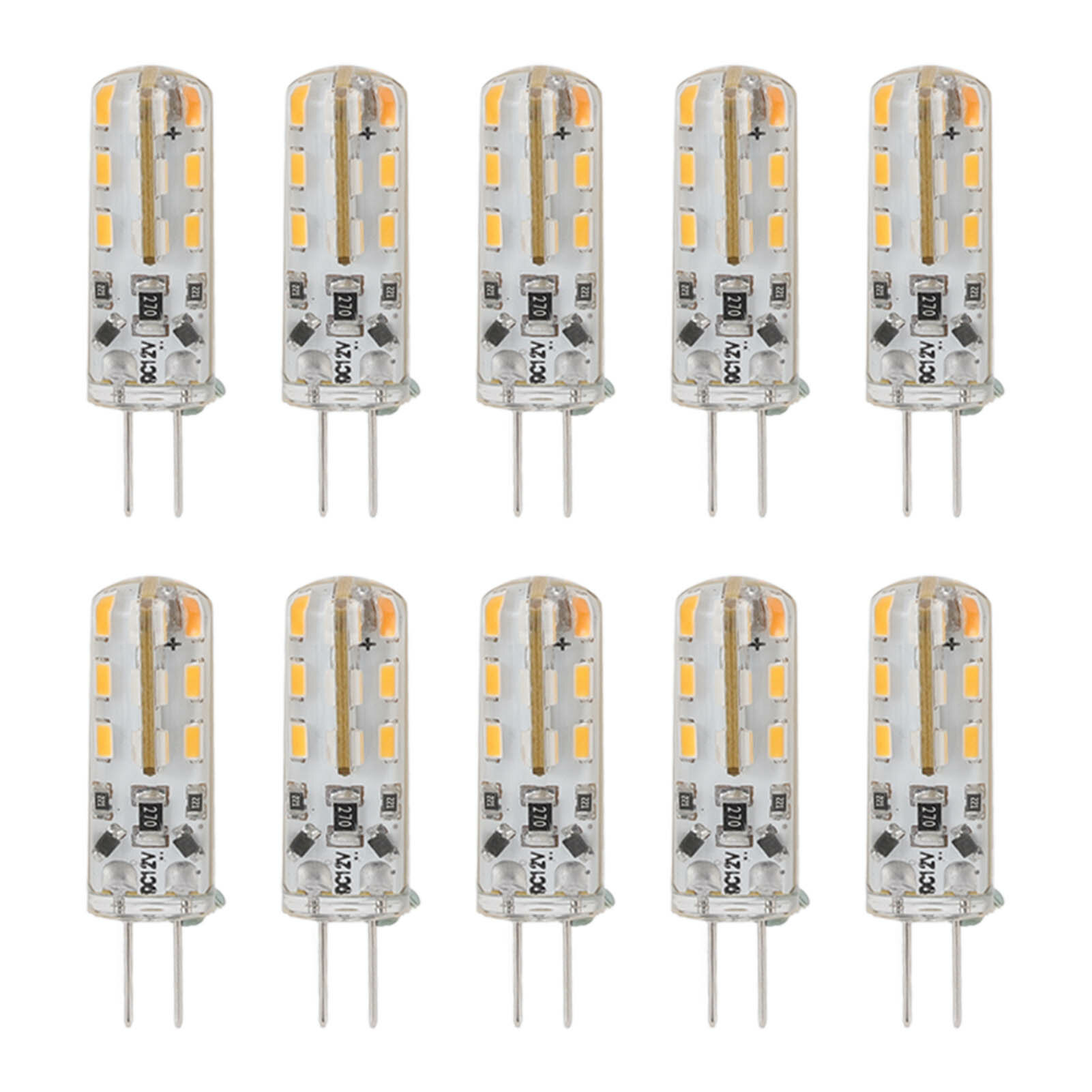 10pcs G4 Светодиодная лампочка 1,5 Вт DC12V теплый белый 3000K 110lm Bi -штифт светодиод