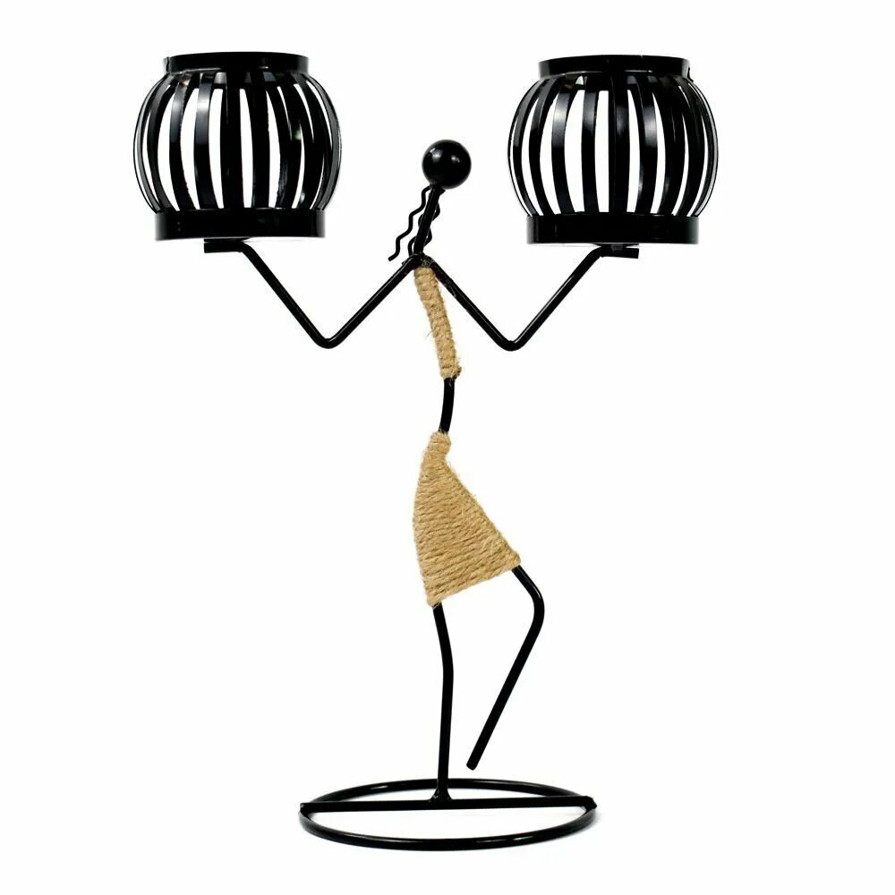 Подсвечник металлический высокий для 2 свечей ретро лофт, статуэтка декор для дома интерьера