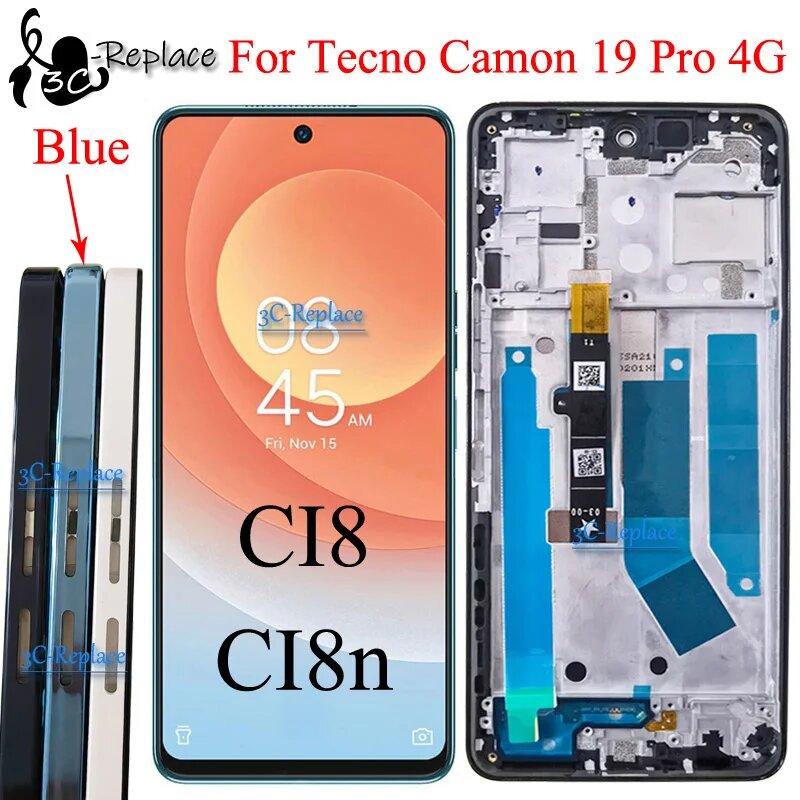 6,8 "для Tecno Camon 19 Pro 4G 5G CI7 CI7n CI8 CI8n, ЖК-дисплей, замена/с рамкой 4G CI8n Blue Frame