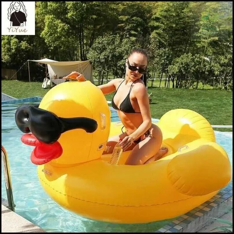Большой надувной круг для взрослых в форме утки с солнцезащитными очками, жёлтый, 2 метра