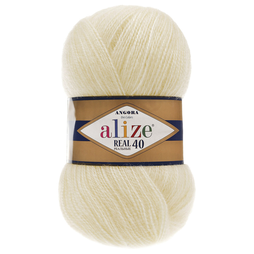 Пряжа для вязания Alize Angora real 40 цвет 01 кремовый 100 гр/430 м 40% шерсть, 60% акрил