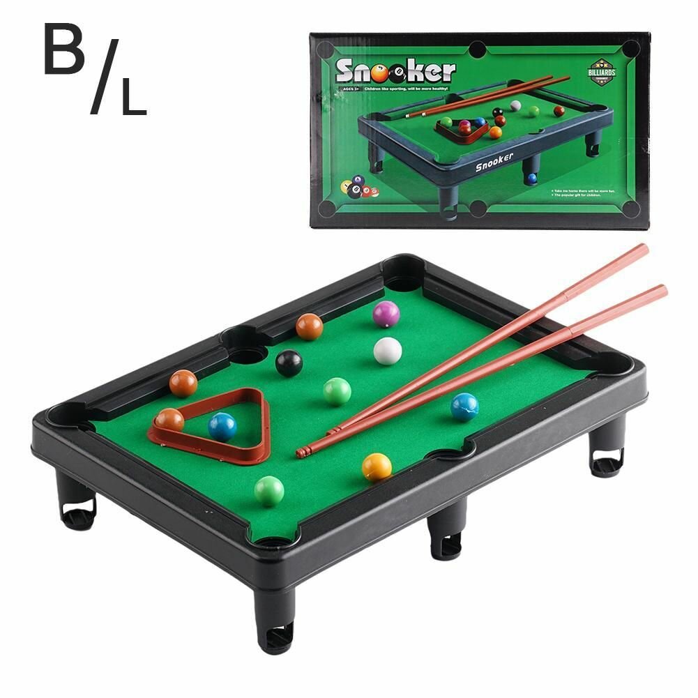 Настольный бильярд для игры в домашних условиях - зеленое сукно, прочный пластик, аксессуары в комплекте