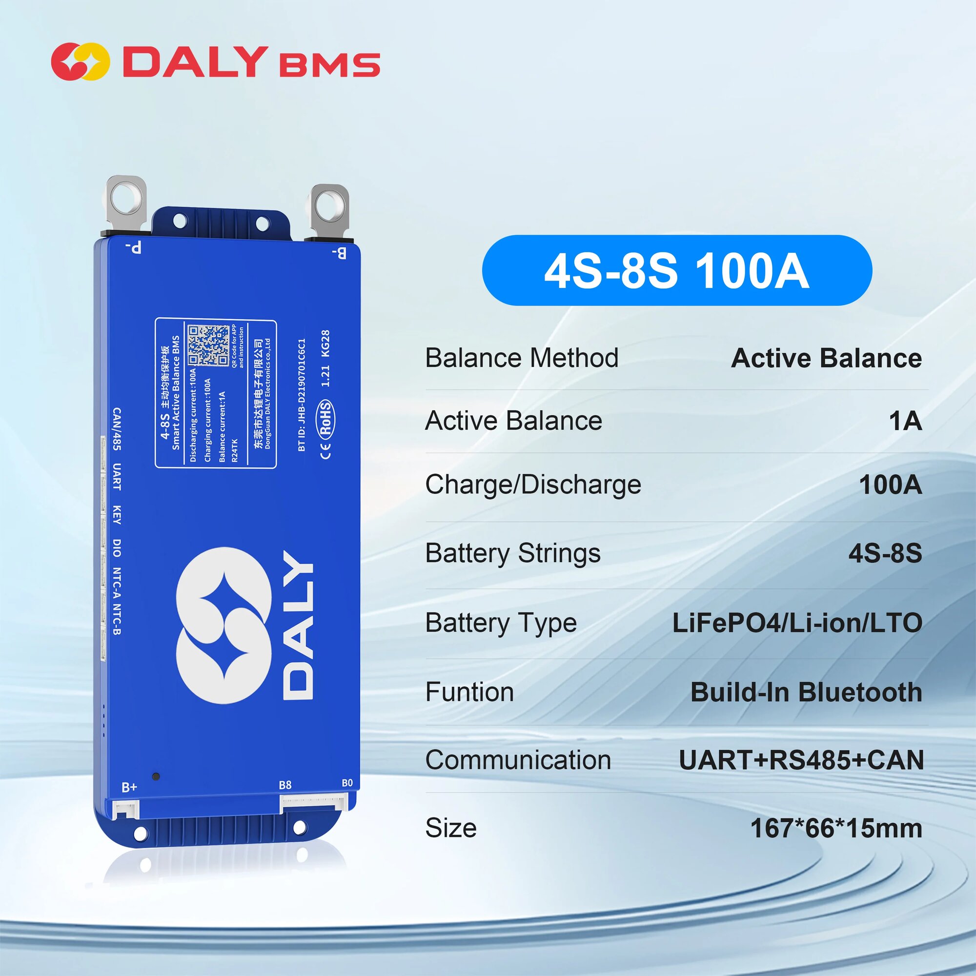 Daly Smart BMS для литий-ионных аккумуляторов 4S-8S 100A BMS