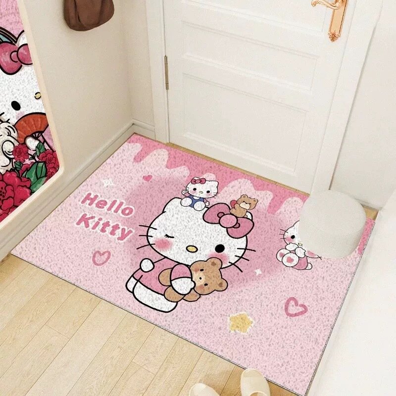Hello Kitty Коврик для пола, Коврик для входной двери, Обними медведя, 40x60 cm