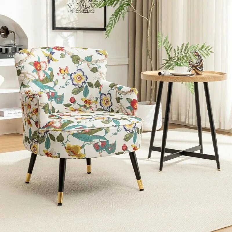 Кресло Богатый цветок, одноместное, велюровая обивка, слоновая кость, эргономичное, с подставкой,1 шт, 65х65х70 см