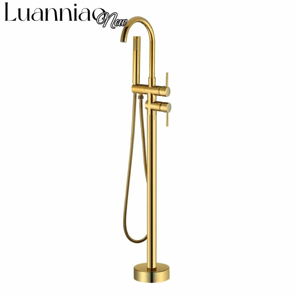 Напольный смеситель для ванны. Luanniao 3001 Смеситель с душем из латуни, блестящий золотой