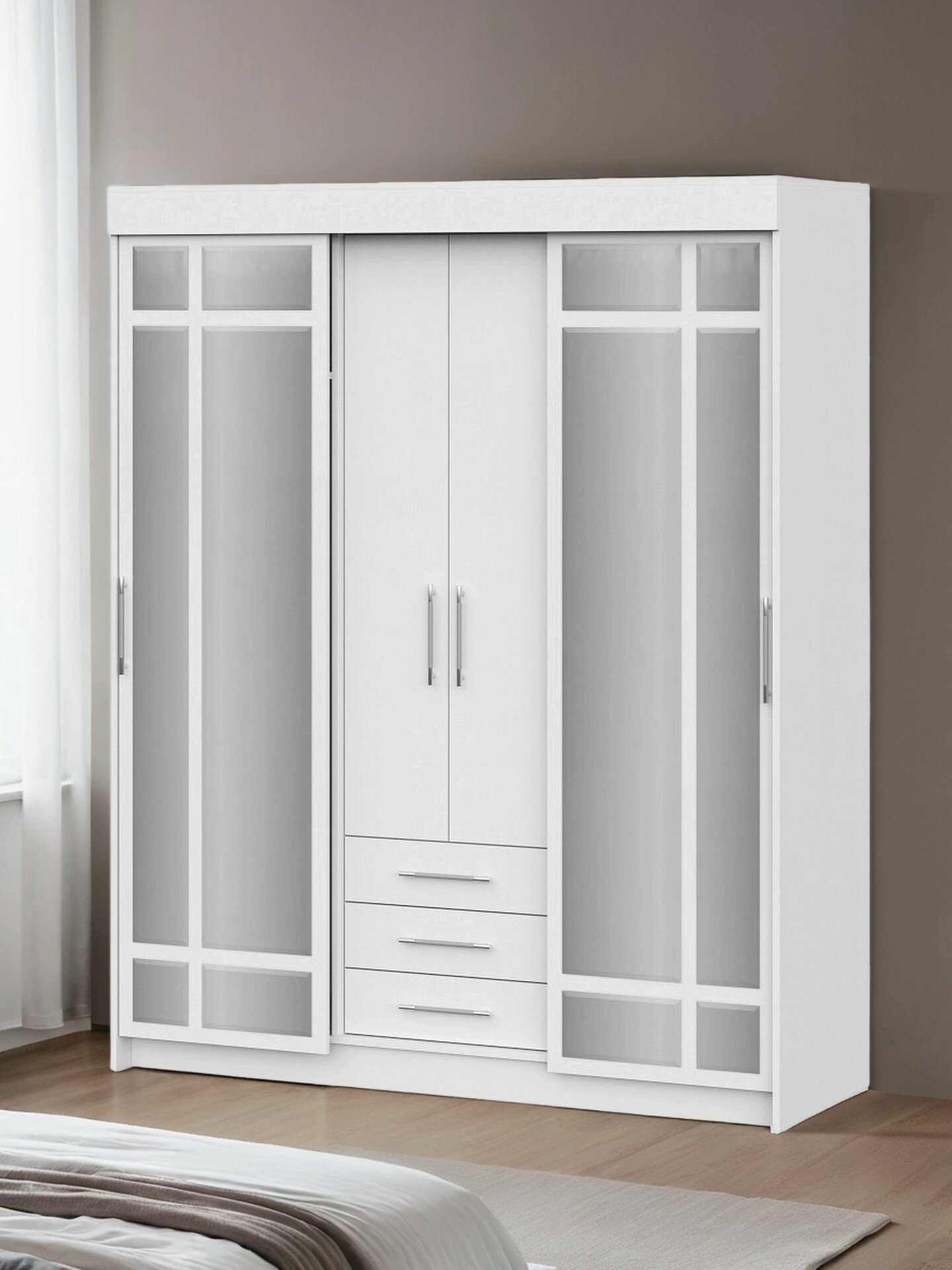 Шкаф-купе Вавилон 58 "Фортуна", ЛДСП, белый, с ящиками, зеркалом, 170x220x60 см