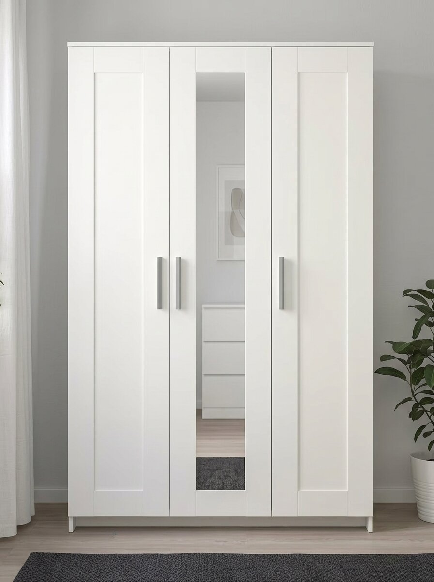 Шкаф с зеркалом Икеа Бримнэс распашной в спальню 78х190х50 см, белый