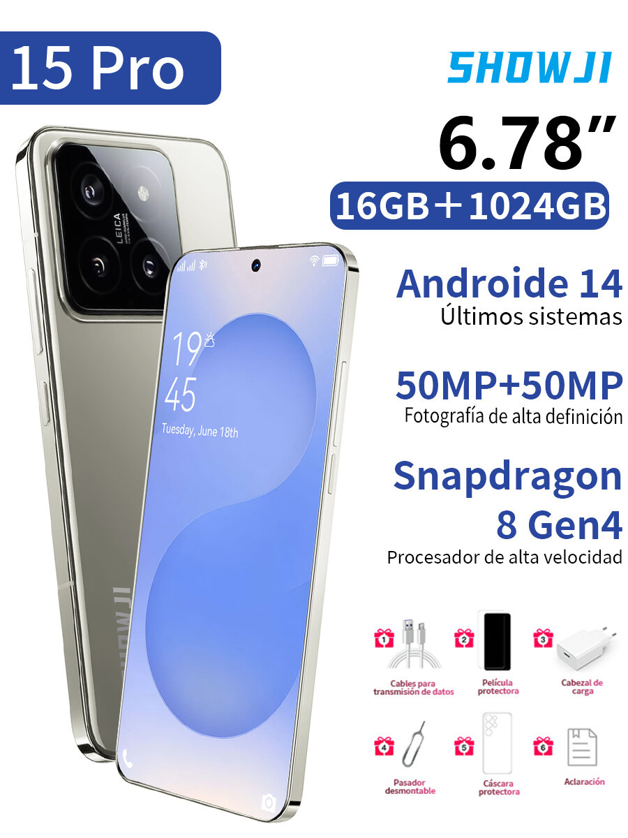 Новые смартфоны I15 pro, 16 ГБ/1024 ГБ, 6.78", 50-мегапиксельная камера, 5500 мАч, В комплекте с зарядным устройством.