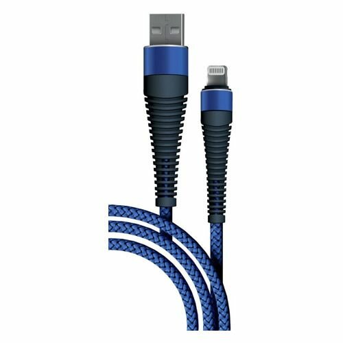 Кабель BORASCO Fishbone, Lightning (m) - USB (m), 1м, в оплетке, 3A, синий [38509]
