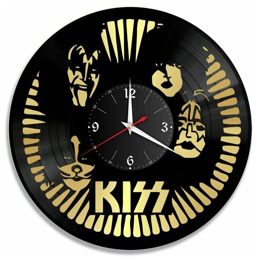 Часы из винила Redlaser "группа KISS, кисс, Джин Симмонс, Пол Стэнли, Эрик Сингер, Томми Тайер" VW-10104-1
