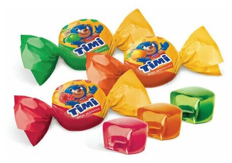 Конфеты желейные TIMI "Mix" со вкусами яблока, апельсина и малины, 1000 г, пакет, 15880