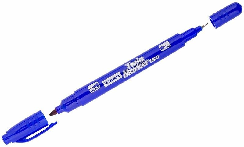 Маркер перманентный 0,7/1 мм синий, двухсторонний, пулевидный, Luxor "150"