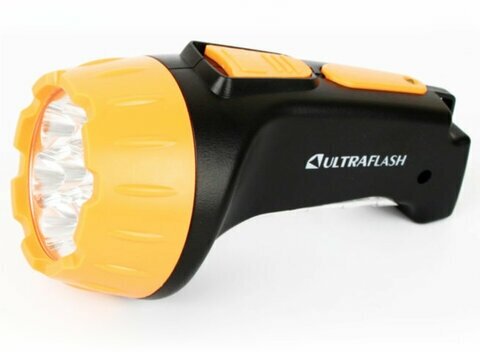 Фонарь аккумуляторный ULTRAFLASH 7хLED+8хLED, 2 режима, выдвижная вилка, заряд от сети