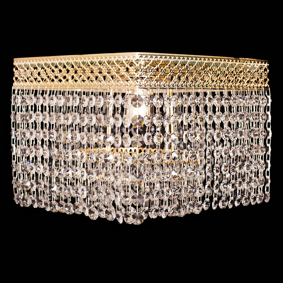 Люстра Гусь-Хрустальный Грета №1 Квадрат, хрусталь, Е27, 60 Вт, кол-во ламп: 1 шт, цвет арматуры: золотой