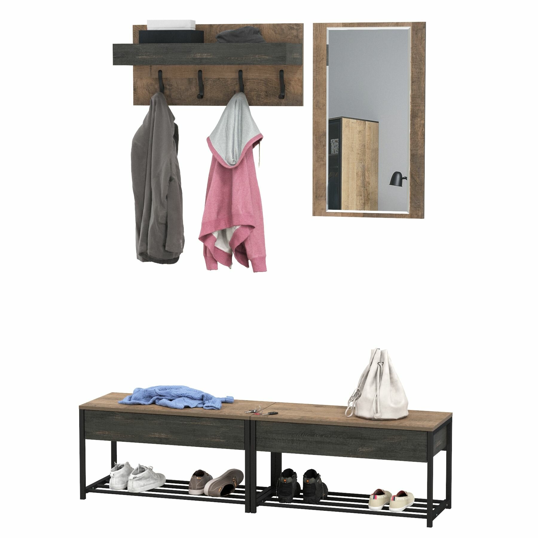 Прихожая комплект мебели для гардеробной, напольная 160см дуб гранж песочный/интра