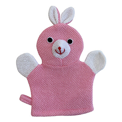 Мочалка-варежка для купания детская "Зайка", с петелькой - 1 шт.
