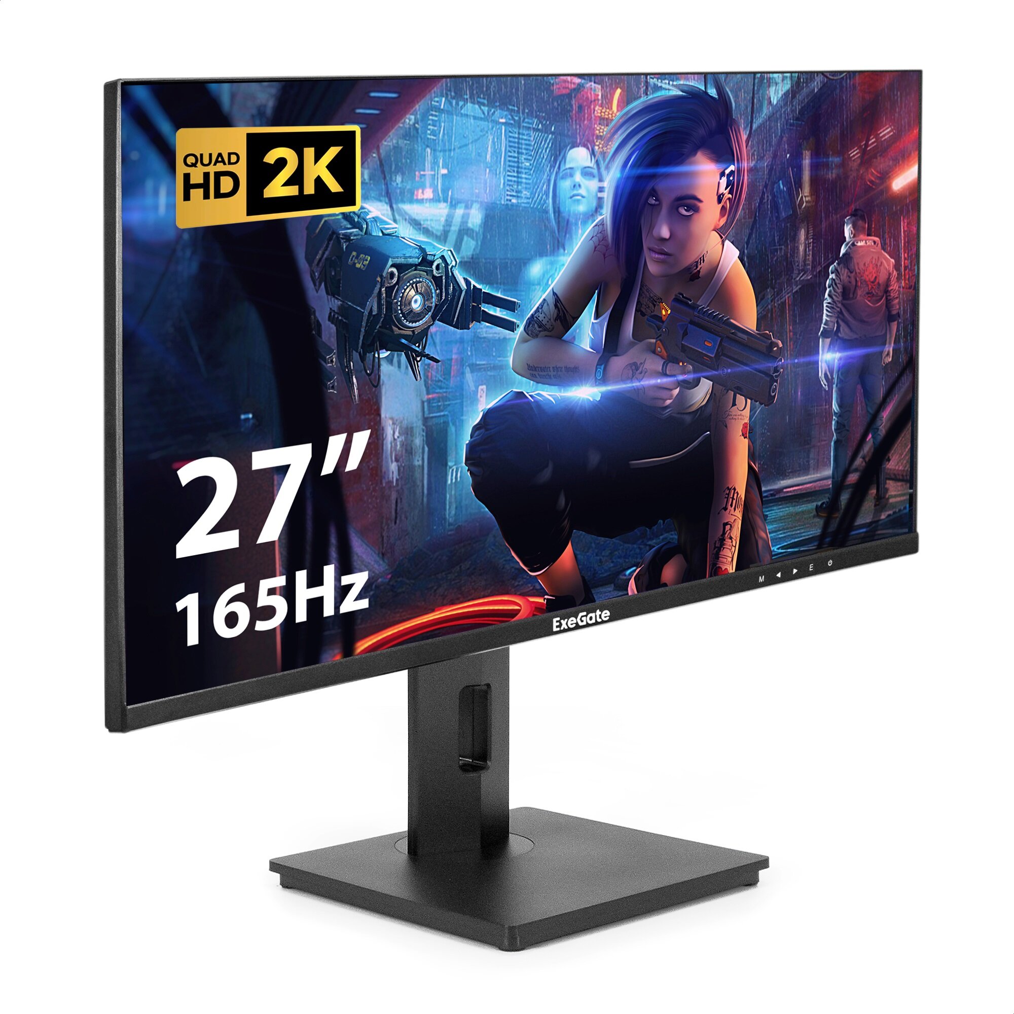Монитор игровой с аудио 27" WQHD 165 Гц ExeGate Combat EG2707A (2K, 2560x1440@165Гц (WQHD), Speakers, 2xHDMI2.0, DisplayPort, audio-out, Flicker-free, FreeSync, Low Blue Light, кабель HDMI 1.5м, VESA 100x100, регулировка наклона (tilt)), EX295595RUS