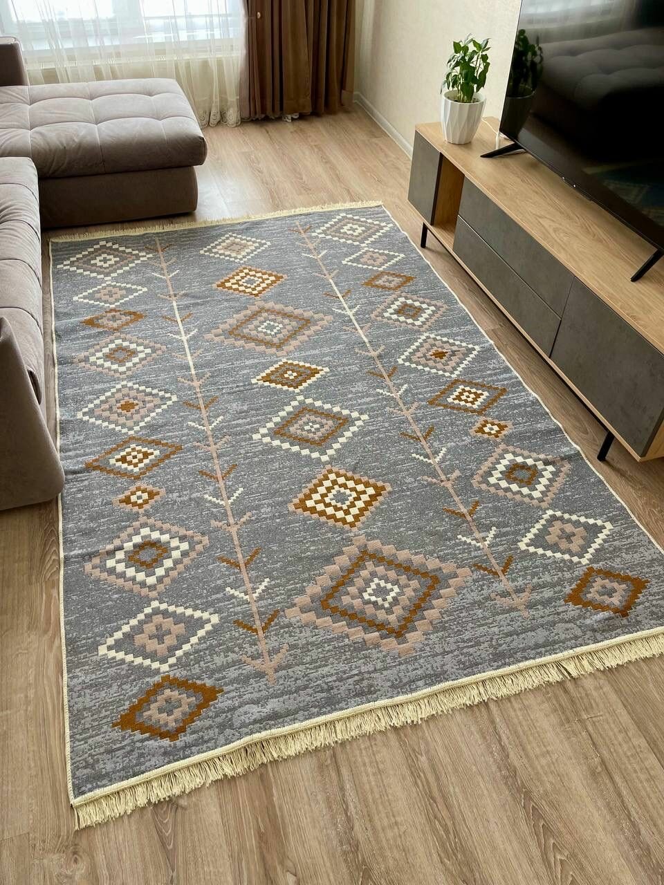 Ковер MUSAFIR HOME 2x3м, двусторонний, безворсовый, этнический стиль, хлопок