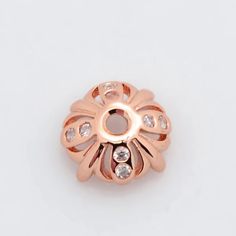 Шапочка для бусин (обниматель) 8.5х3.5мм, Milano, с четырьмя лепестками, с фианитами, базовый материал - латунь, под розовое золото, 1 шт.